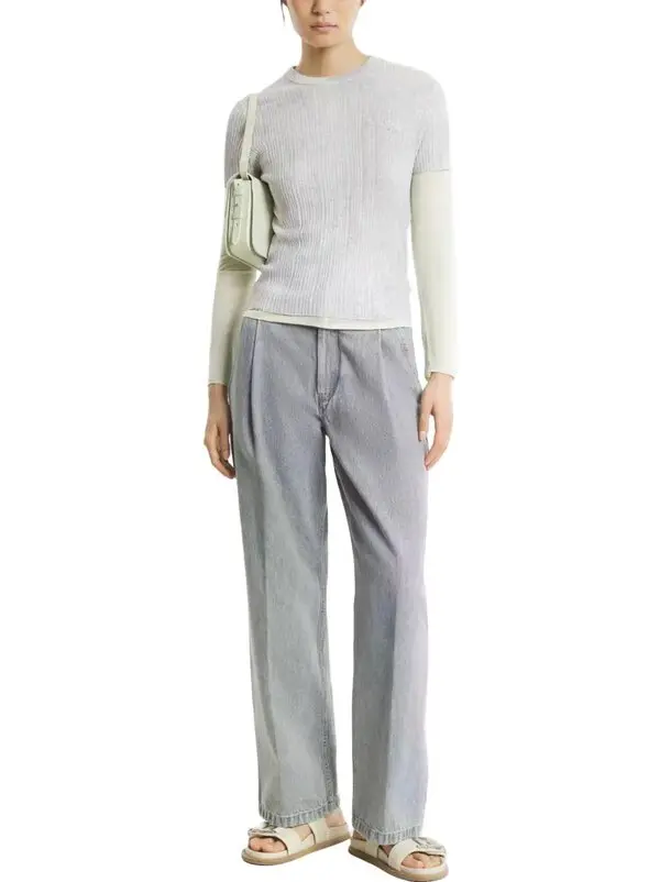 Maison Kitsuné Ribbed Knit T-shirt With Embroidered Fox Logo - Grey