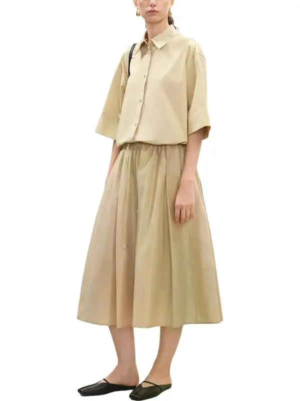 LESS Cropped Poplin Shirt With Drawstring Hem - Neutrals