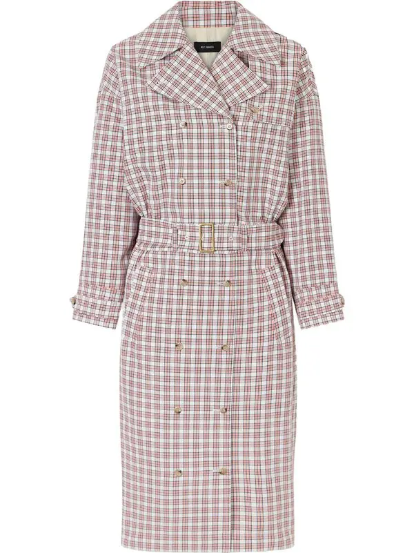 WILLY CHAVARRIA Checked Belted Trench Coat - Red