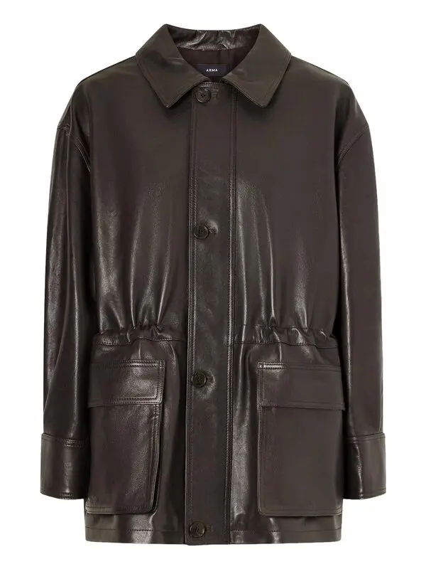 ARMA Textured Leather Jacket With Utility Pockets - Brown