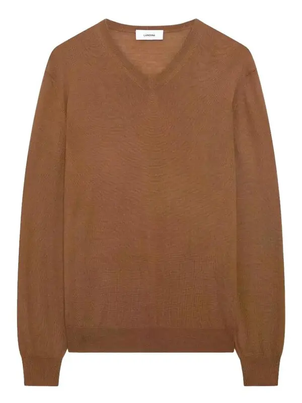 LARDINI V-neck Long Sleeve Sweater - Brown