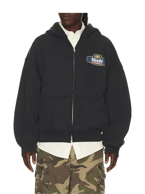 Rhude Racing Crest Zip Up Hoodie In . Also - Black