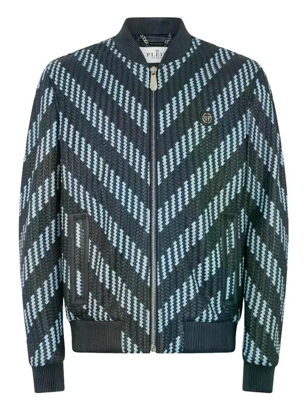 Philipp Plein Interwoven Leather Bomber Jacket - Blue