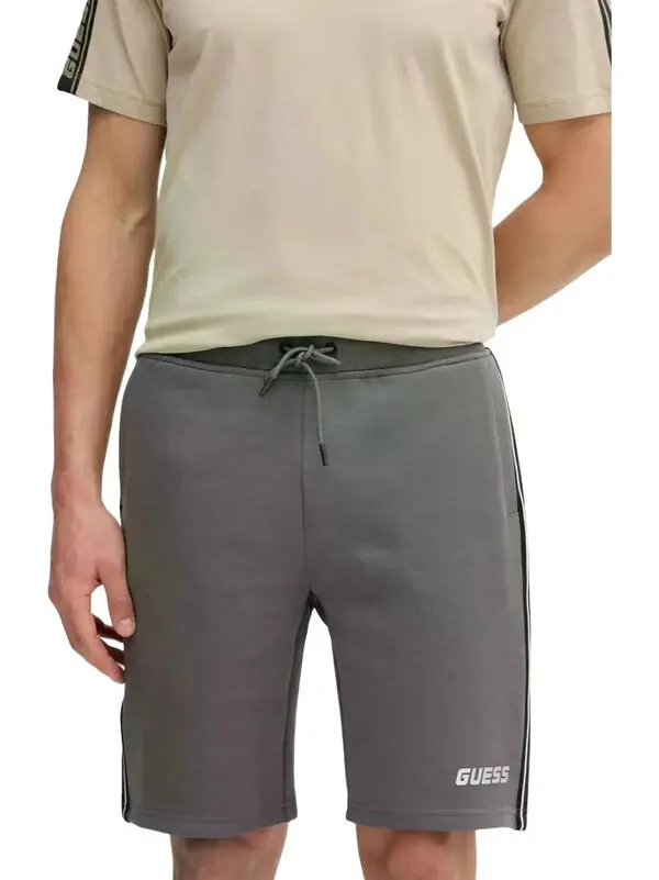 Guess Logo Detail Striped Cotton Shorts - Grey