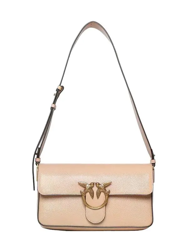 Pinko Love Birds Leather Shoulder Bag - Neutrals