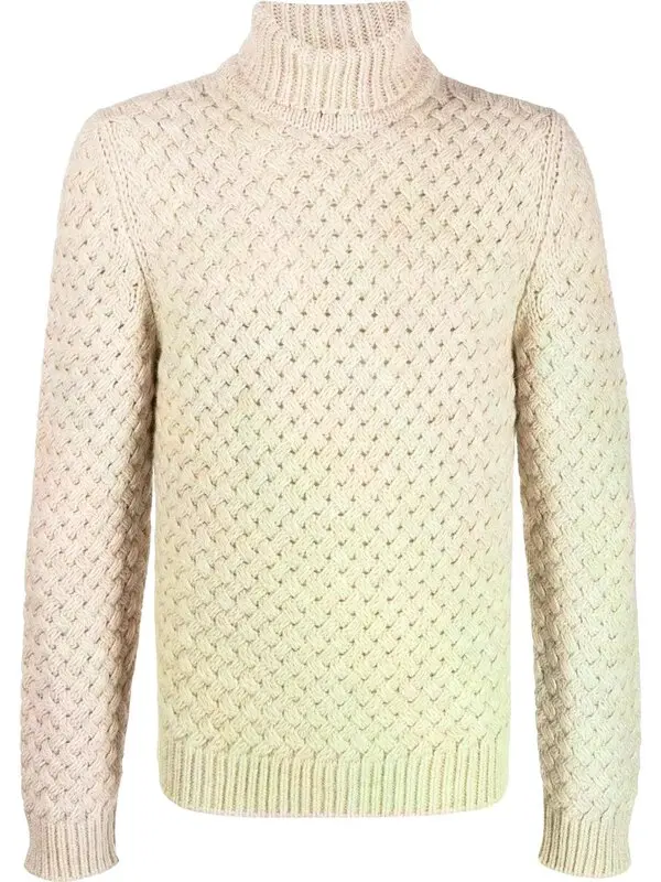 LARDINI Cream White Cable Knit Roll Neck Jumper - Neutrals