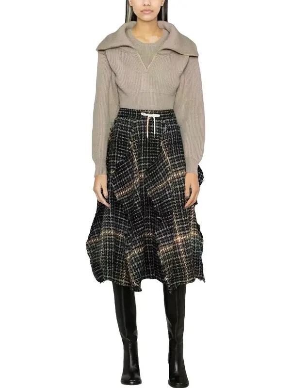 CHARLES JEFFREY Check Midi Skirt - Black