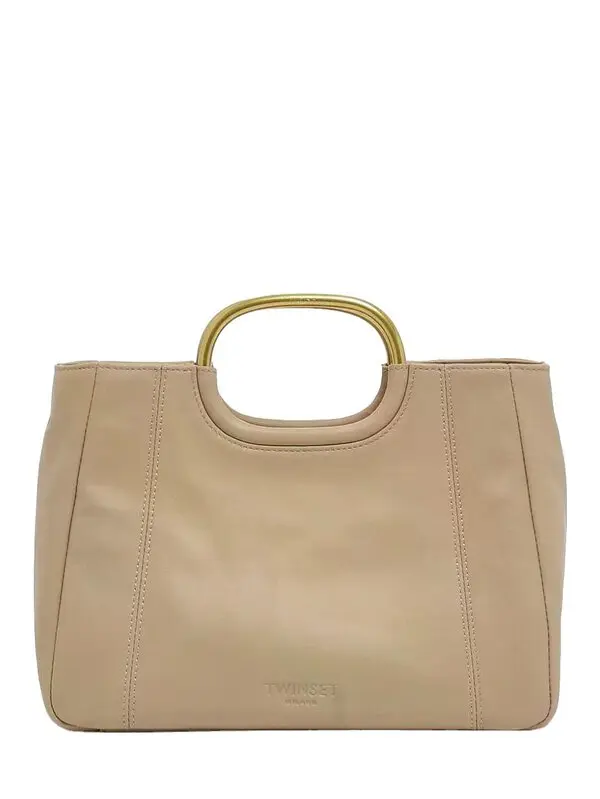 TWINSET Metal Handle Leather Tote Bag - Neutrals