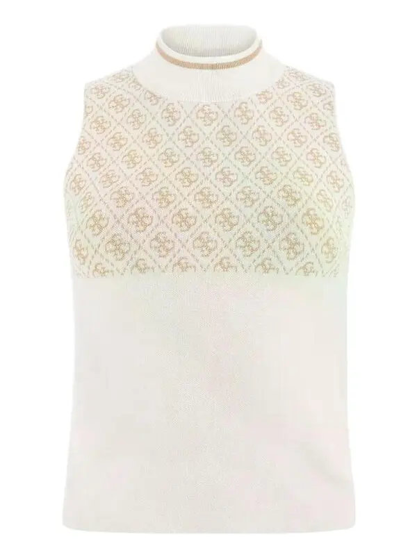 Guess Monogram Pattern Mock-neck Top - Neutrals