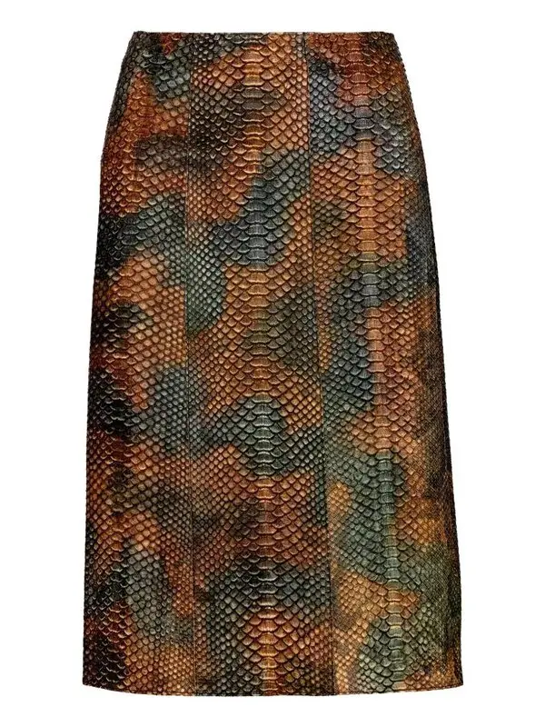 Prada A-line Snake Effect Skirt - Brown
