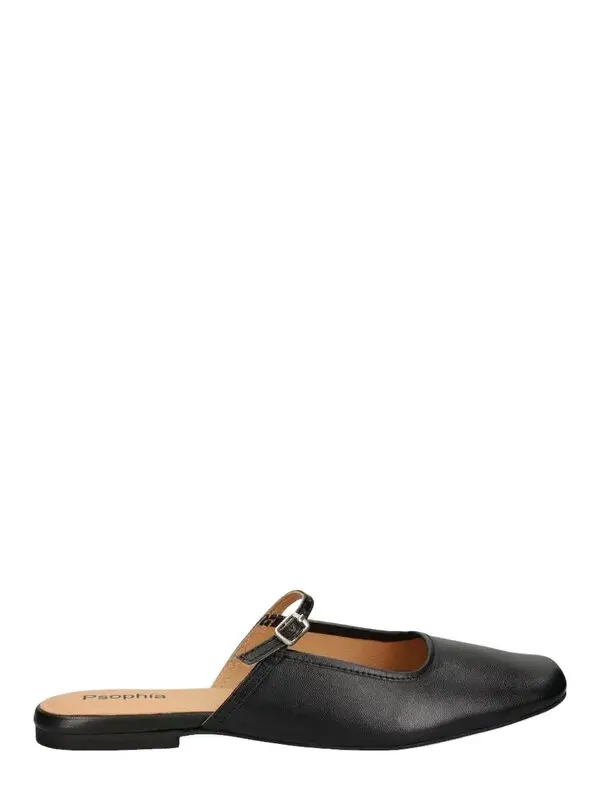 PSOPHIA Leather Buckle Strap Ballet Flats - Black