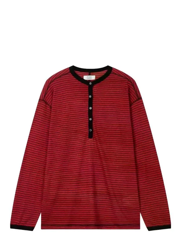 STUDIO TOMBOY Striped Henley T-shirt - Red