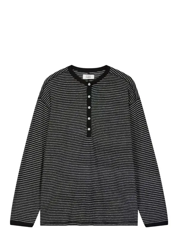 STUDIO TOMBOY Striped Henley T-shirt - Black