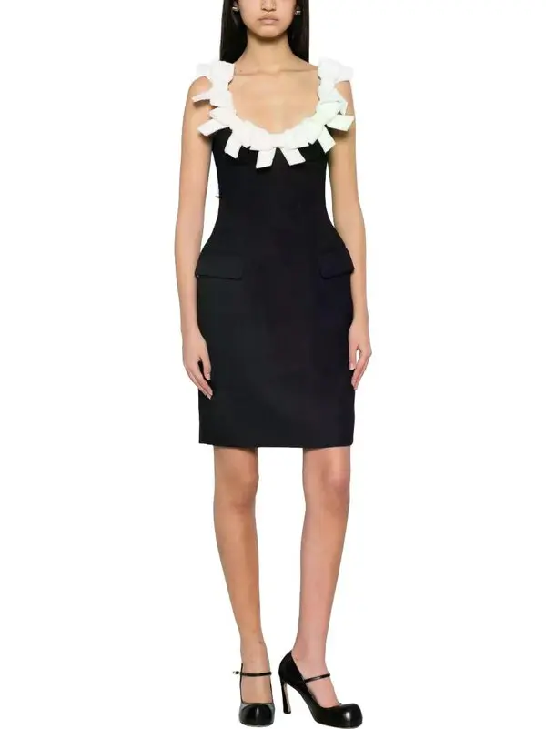 SHUSHU/TONG Bow-embellished Flap-pocket Mini Dress - Blue