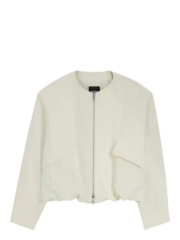 BOSS Collarless Zip-up Jacket - Neutrals
