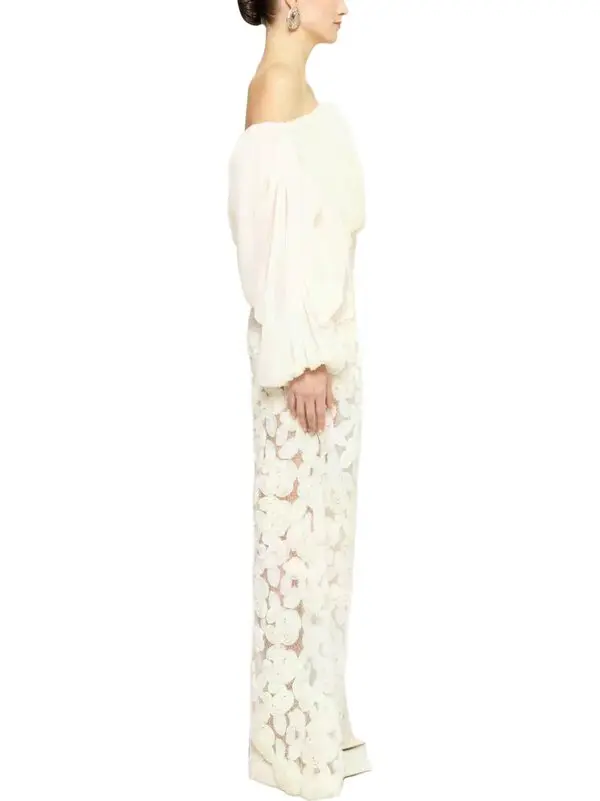 NISSA Floral Embroidery Wide-leg Trousers - Neutrals
