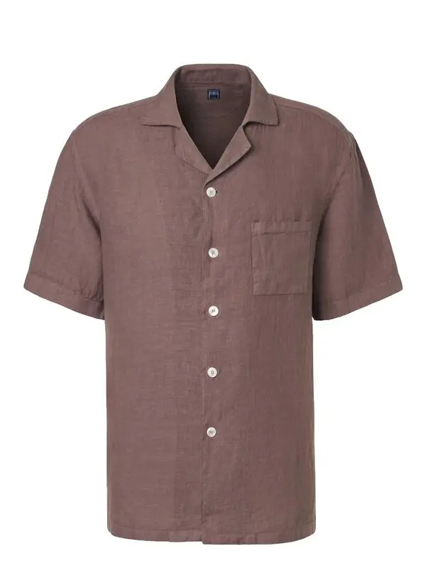 Fedeli Linen Bowling Shirt - Brown
