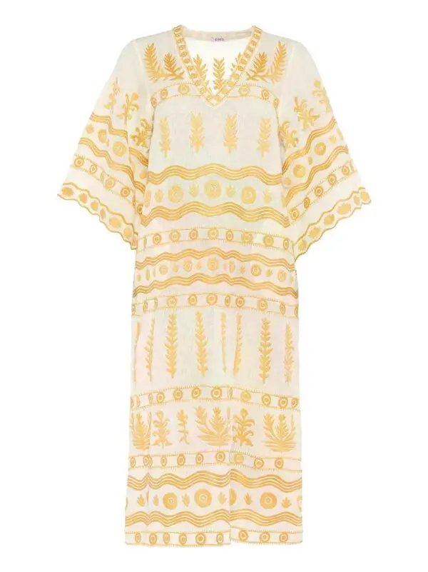 ERES Luxuriance Embroidered V-neck Midi Dress - Neutrals