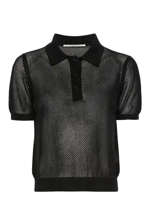 Tagliatore Fabrizia Mesh-knit Polo Top - Black