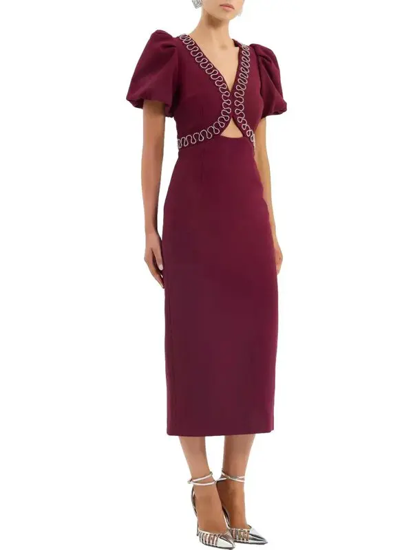 Rebecca Vallance Cava Puff-sleeves Embellished Midi Dress - Red