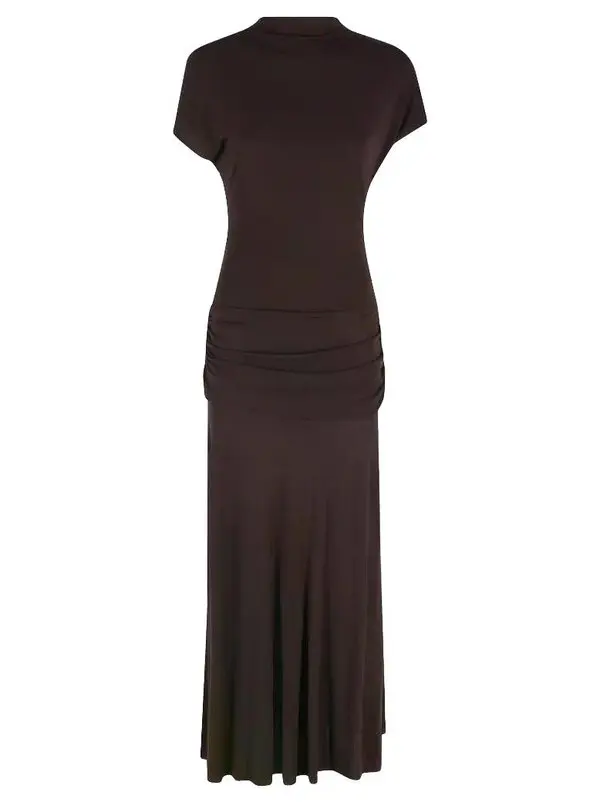 SEMICOUTURE Gwen Ruched Waist Dress - Brown