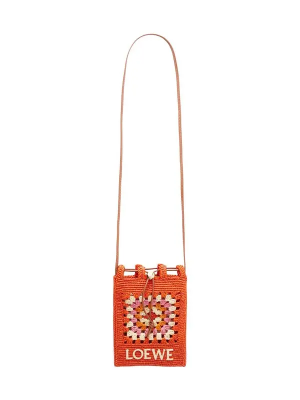 Loewe Crocheted Raffia Bucket Bag - Orange