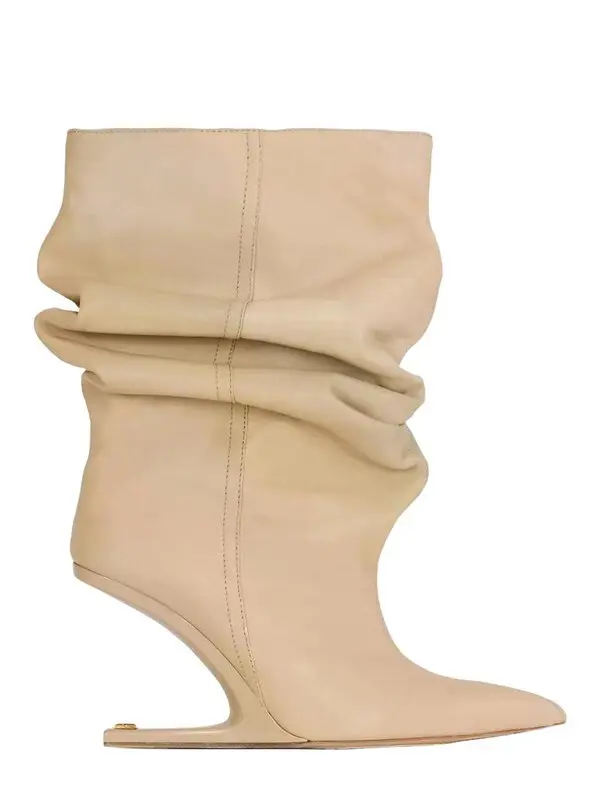 Balmain Ruched Smooth Leather Ankle Boots - Neutrals