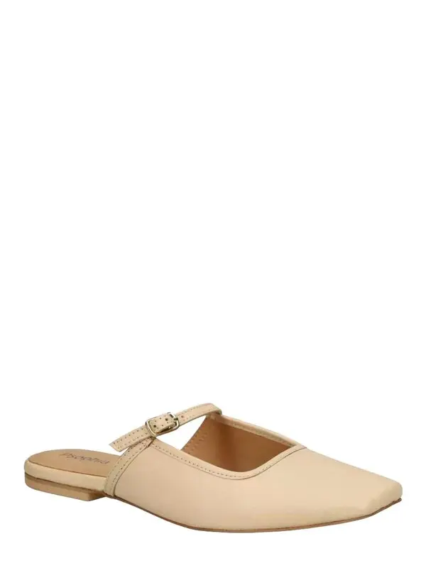 PSOPHIA Buckle-strap Square-toe Flat Mules - Neutrals
