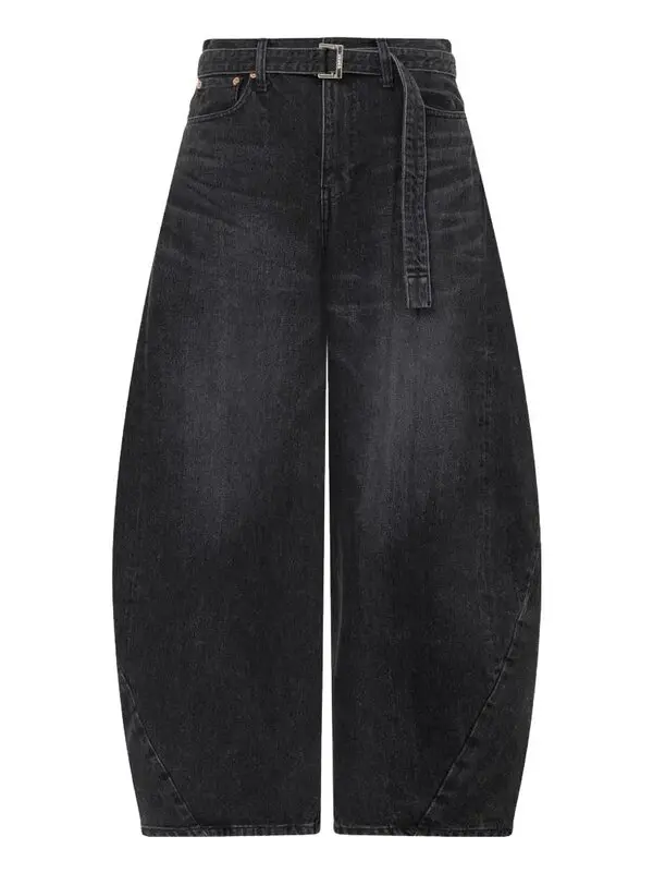 Sacai Belted Wide Leg Jeans - Black