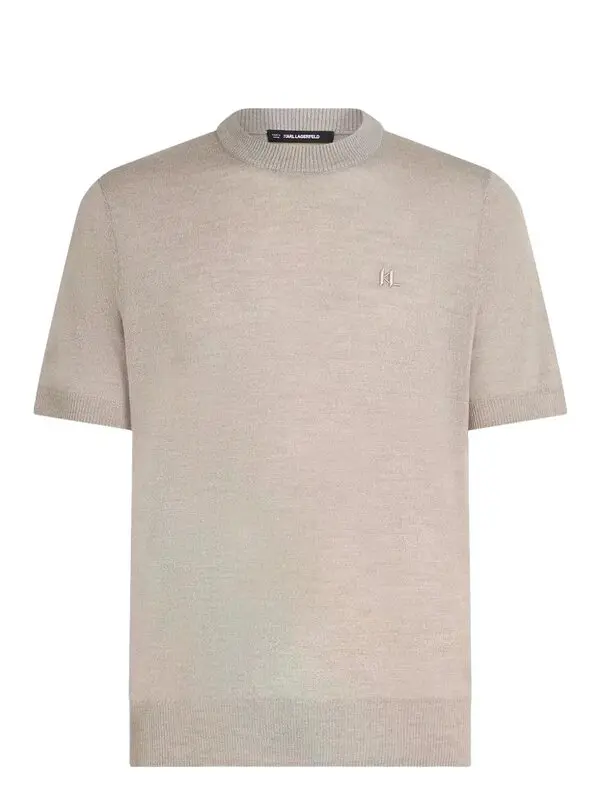 Karl Lagerfeld Logo-embroidered Merino T-shirt - Neutrals