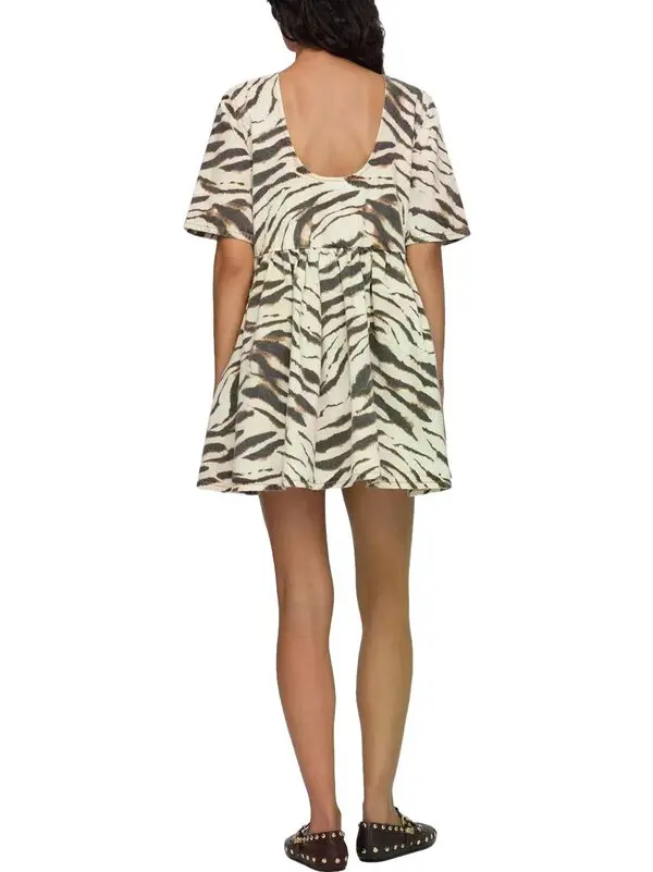 GANNI Zebra-print Denim Dress - Neutrals