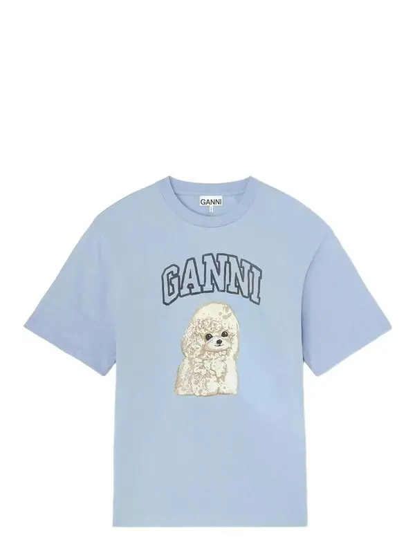 GANNI Logo And Poodle Print T-shirt - Blue