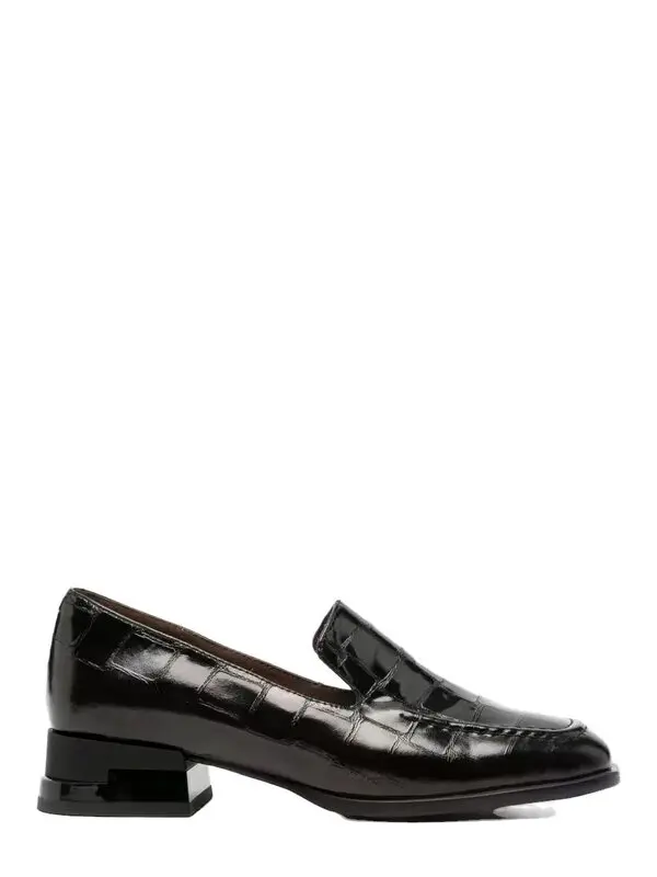 LINDA BAUMANN Crocodile-embossed Leather Loafers - Black
