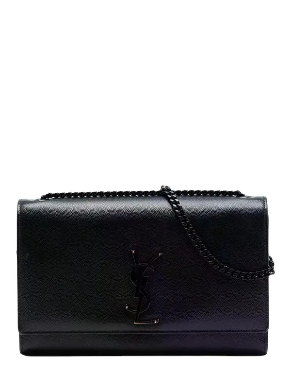 Saint Laurent 2010-2026 Medium Grain De Poudre Monogram Monochrome Kate Crossbody Bag - Black