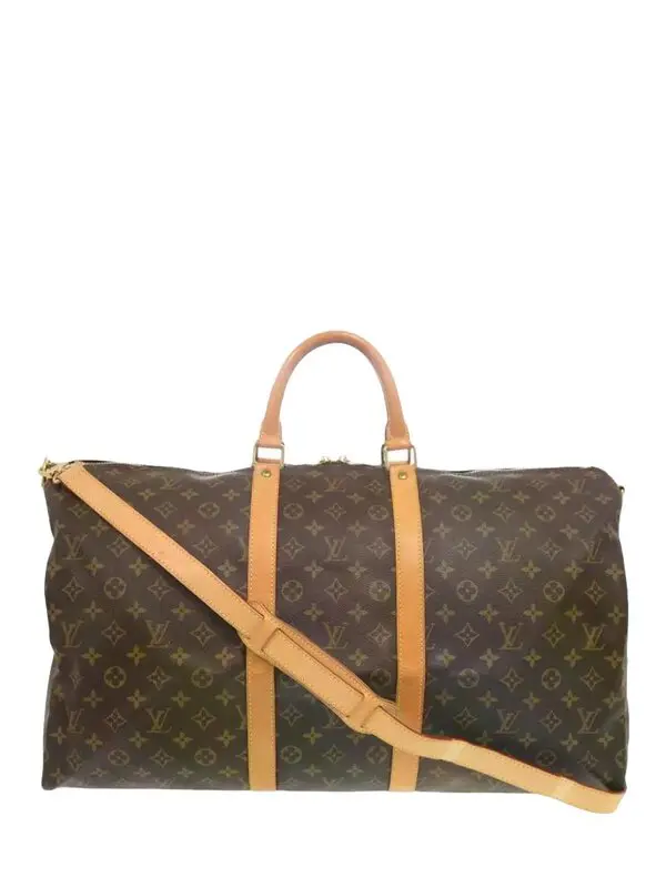 LOUIS VUITTON Monogram Keepall Bandouliere 55 Travel Bag - Brown