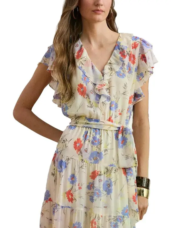 Ralph Lauren Floral Print Tiered Midi Dress - Neutrals