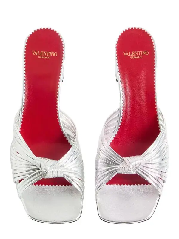 Valentino Garavani Annet Slide Sandals In Laminated Nappa 60mm - Silver