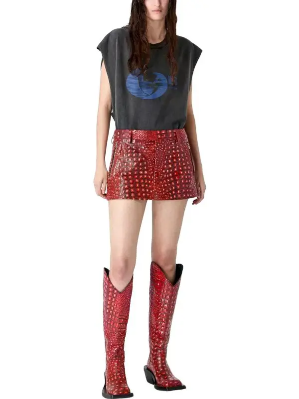 Camper Zip Textured Leather Skirt - Red