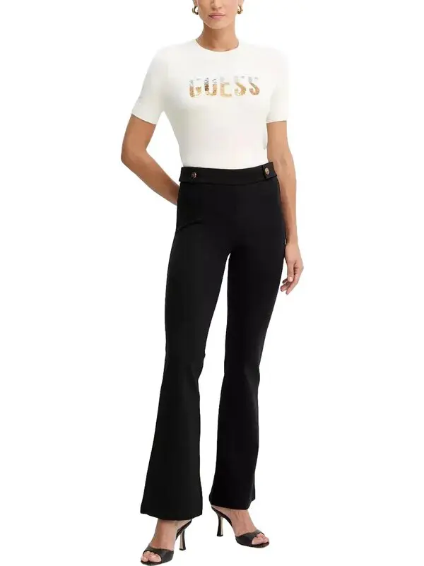 Guess Logo Embellished T-shirt With Ribbed Details - Neutrals
