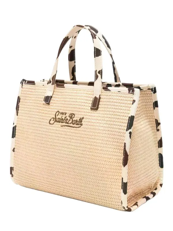 MC2 SAINT BARTH Woven Tote Bag With Cow Print Trim - Neutrals
