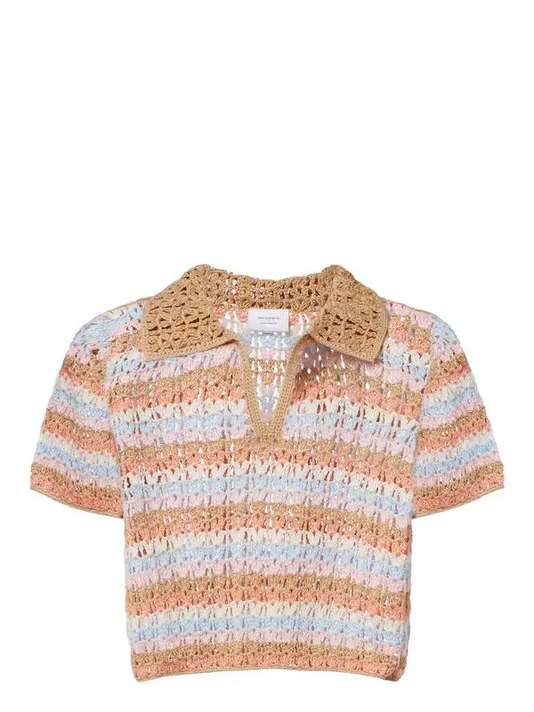 Anna Kosturova Crochet Striped Cotton Polo Shirt - Multicoloured