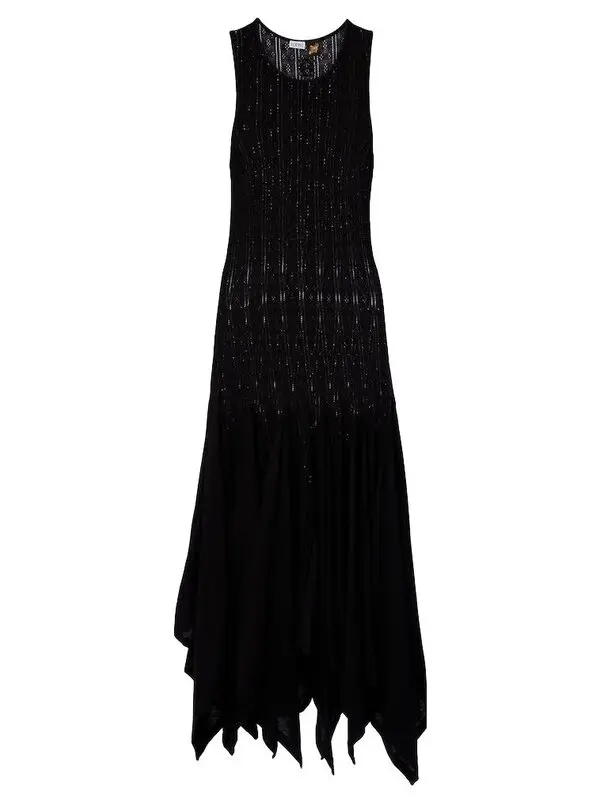 Loewe Paula's Ibiza Pointelle Cotton Jersey Maxi Dress - Black