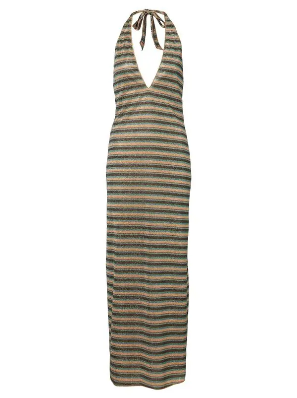 Oseree Lumiere Striped Halterneck Maxi Dress - Multicoloured