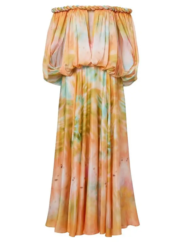 Zimmermann Luna Off-shoulder Printed Silk Chiffon Gown - Multicoloured