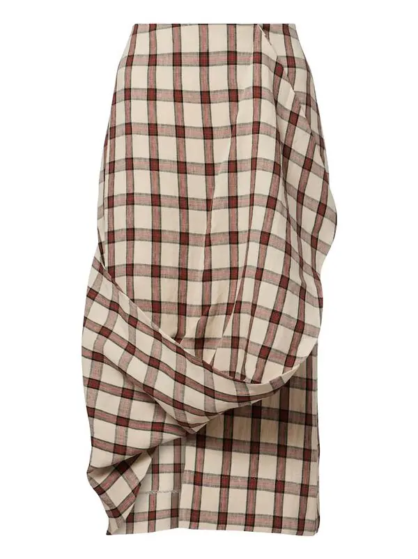 RÓHE Checked Linen Midi Skirt - Red