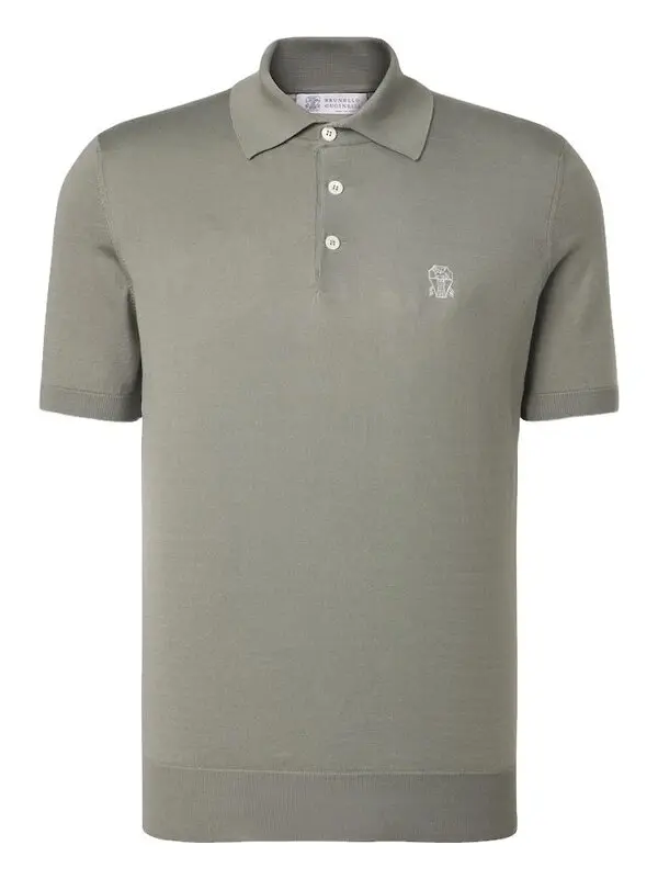Brunello Cucinelli Logo Cotton Pique Polo Shirt - Green