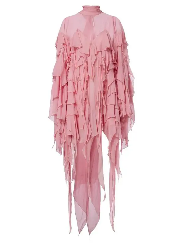 Blumarine Tiered Chiffon Mini Dress - Pink