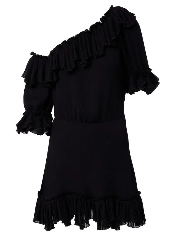 Saint Laurent Ruffled Silk Crepon Mini Dress - Black