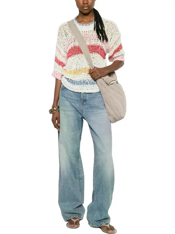 ROBERTO COLLINA Striped Open-knit Sweater - Neutrals