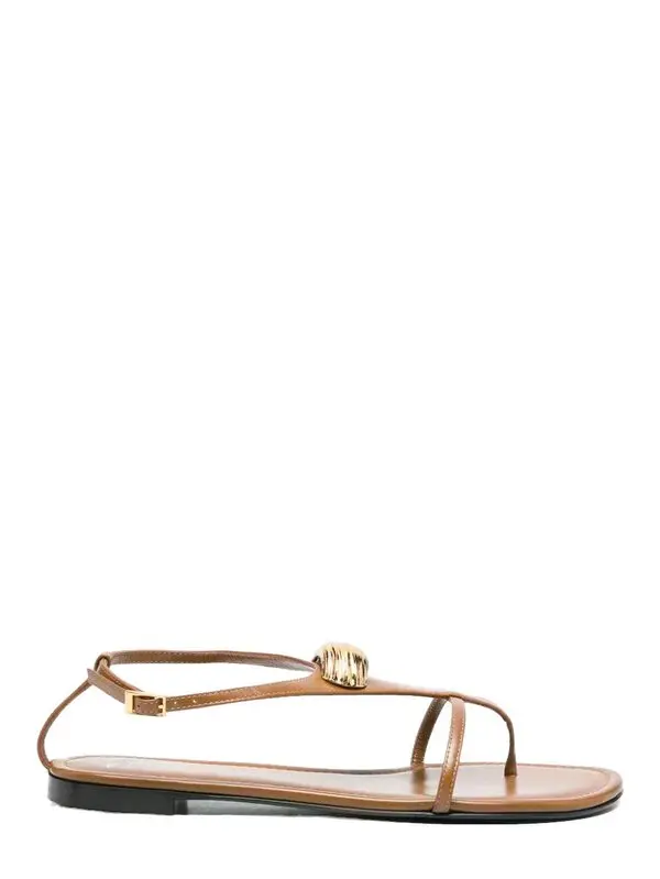 GIUSEPPE ZANOTTI T-strap Leather Flat Sandals - Brown